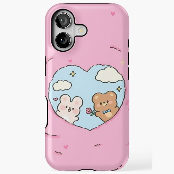 Adorable Bear and Rabbit Couple Love Art iPhone Case 17 through 11 Pro ...