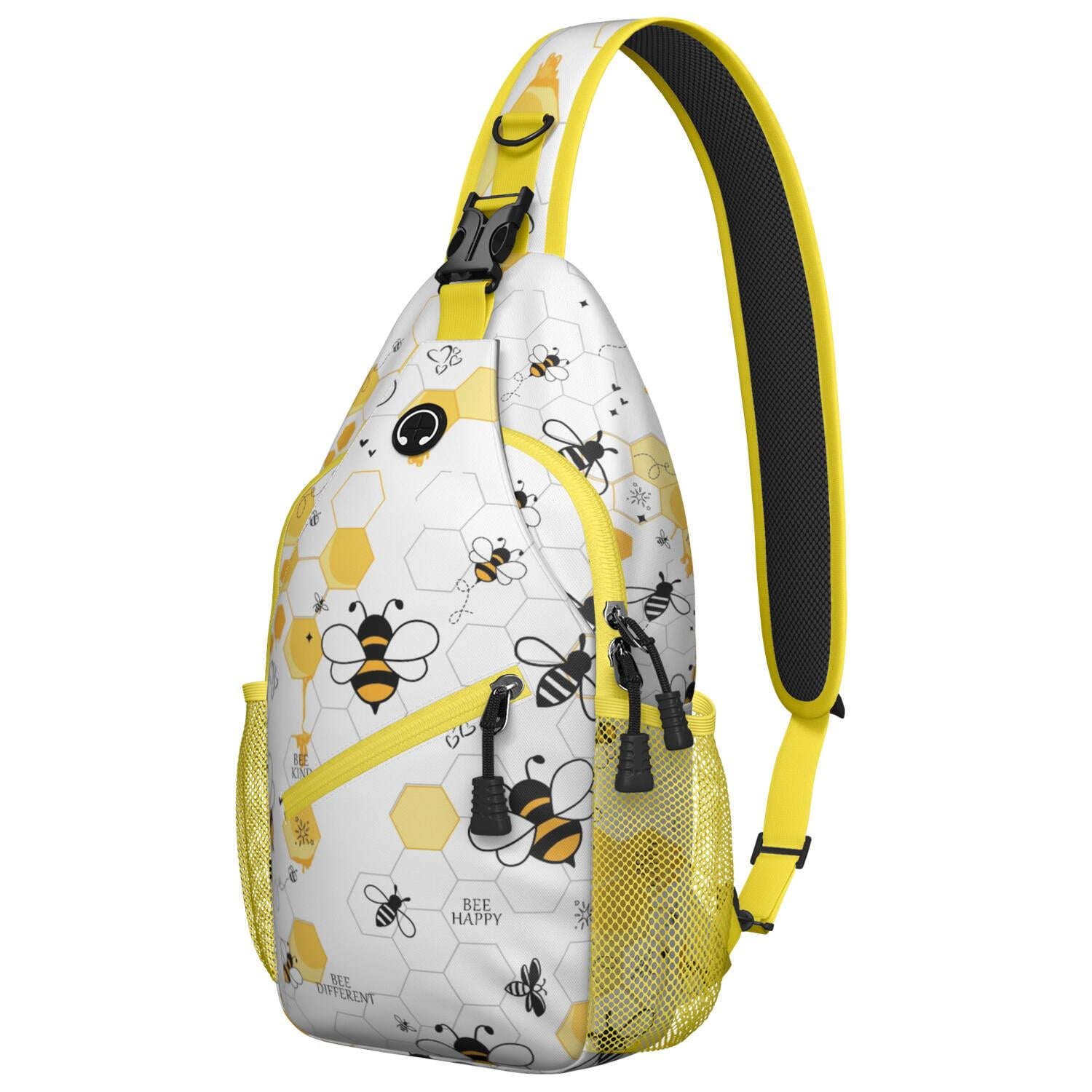 Adorable Bee Sling Backpack, Honeybee and Yellow Hive Pattern Crossbody Bag for Bee Lovers and ...