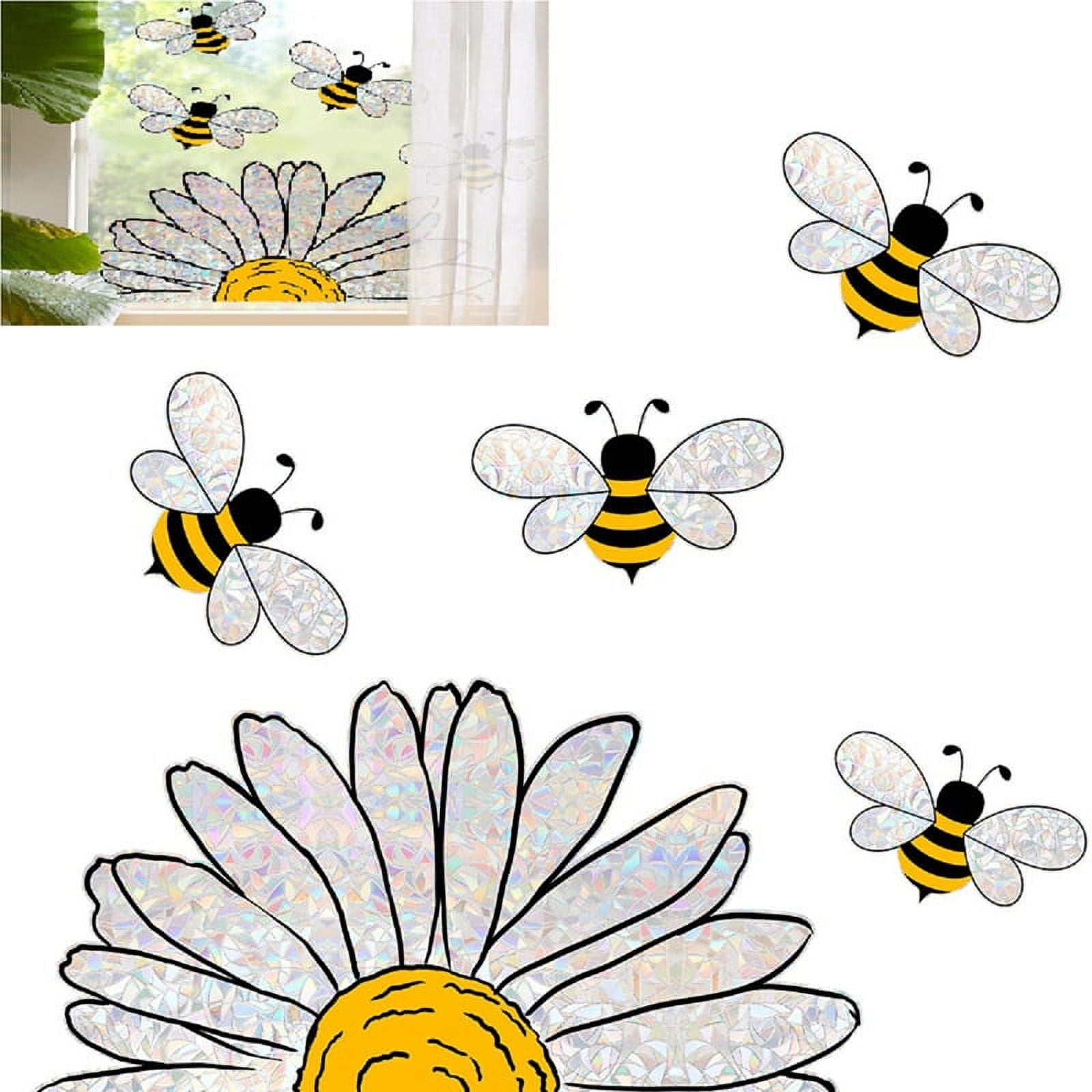 Adorable Bees Style Glass Sticker, Bee Window Decals- Sunflower Stained Glass Window Stickers ...