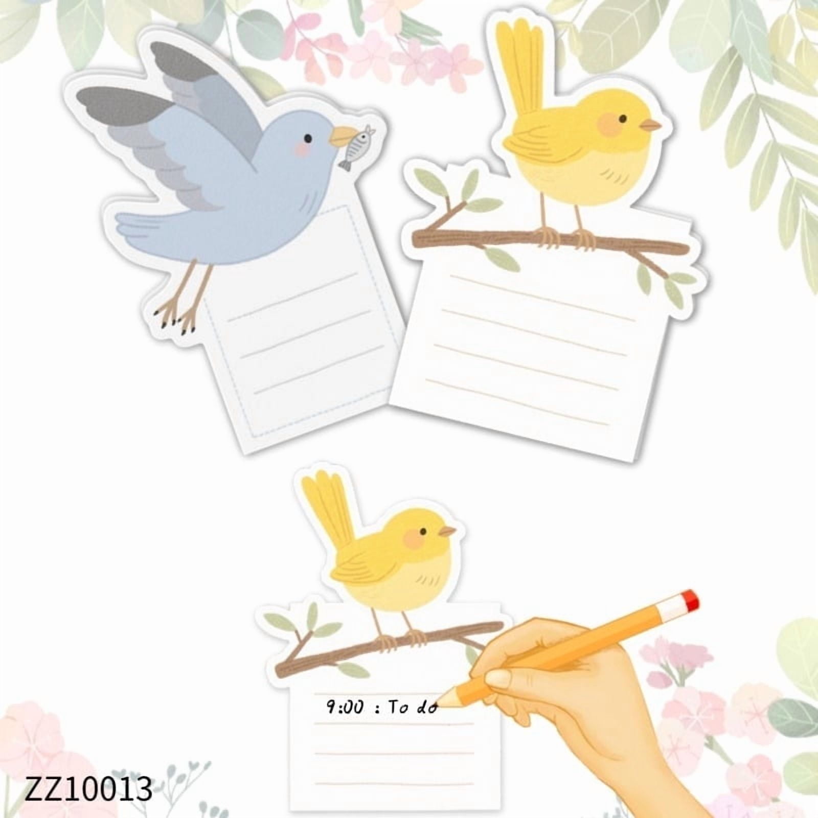 Adorable Bird Themed Lined Sticky Notes Set, Perfect for Office & Craft ...