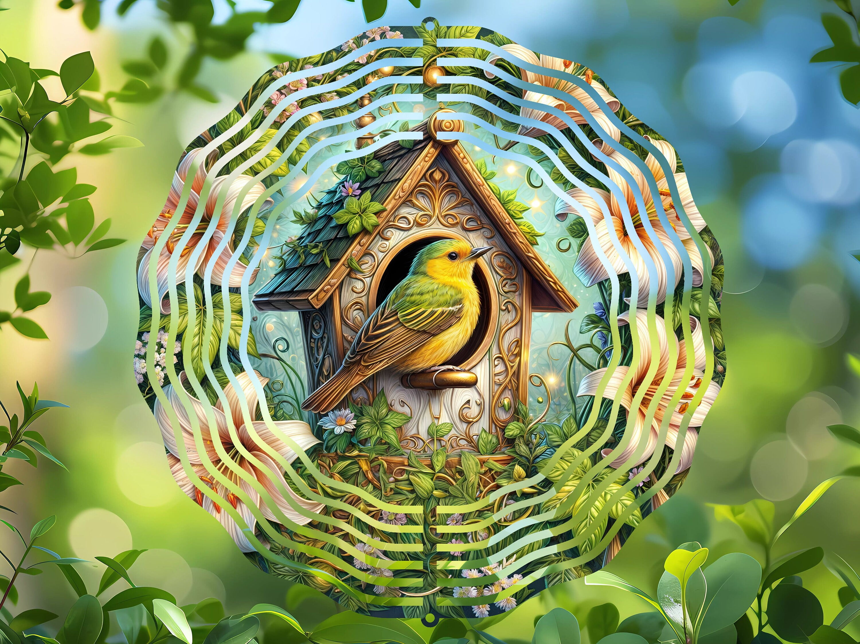 Adorable Birdhouse Nature 3D Wind Spinner, Kinetic Stainless Steel ...