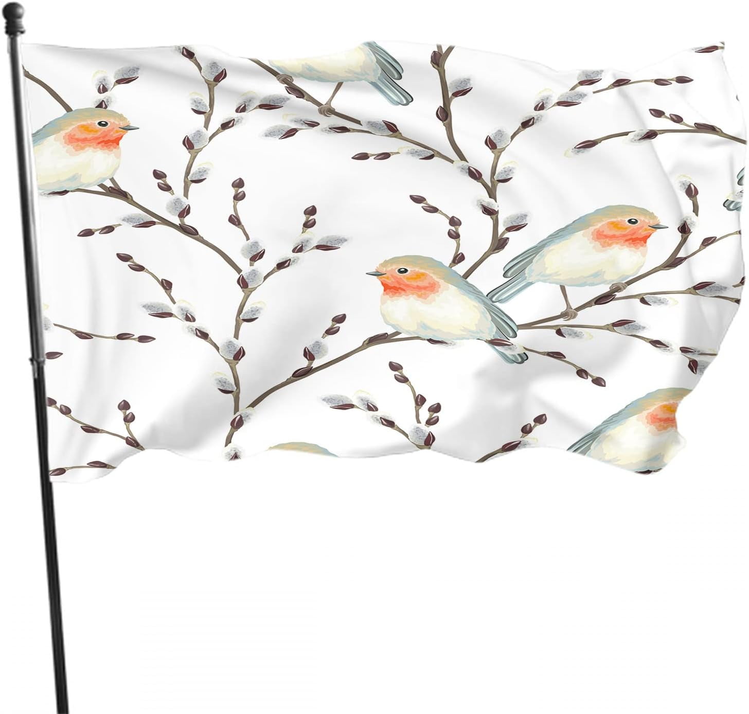Adorable Birds Flag Double Sided Large Banner Willow Branch Cute Robin ...