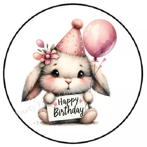 Adorable Birthday Bunny Rabbit Pink Stickers Party Favors Phone Decal ...