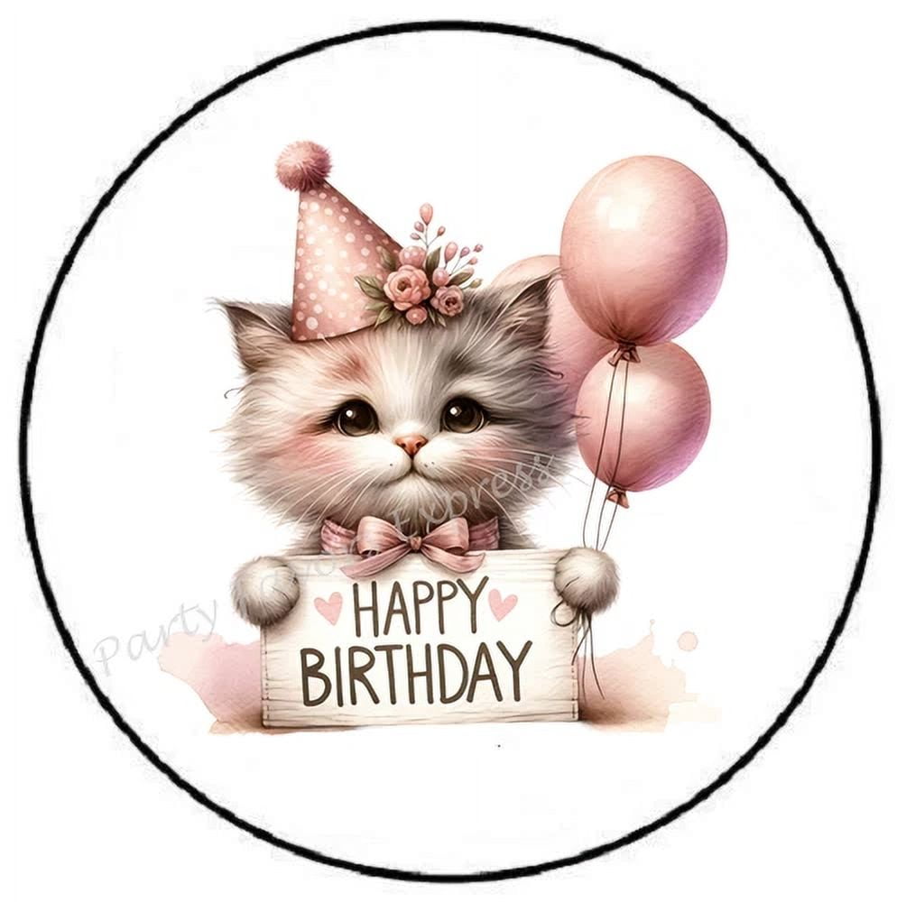 Adorable Birthday Cat Kitten Pink Stickers Party Favors Phone Decal ...