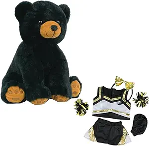 New Adorable 16-Inch Black Bear Plush Toy in Metallic Gold & Black ...