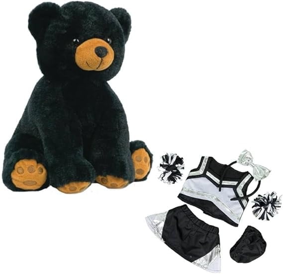 Adorable Black Bear 16 Inch Stuffed Toy in Metallic Silver & Black ...