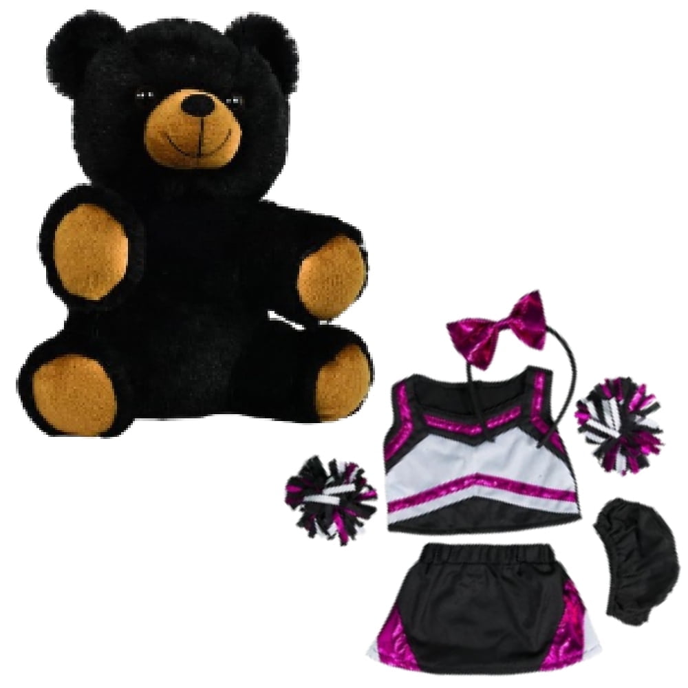Adorable Black Bear 8 inch Stuffed Toy in Metallic Hot Pink & Black ...