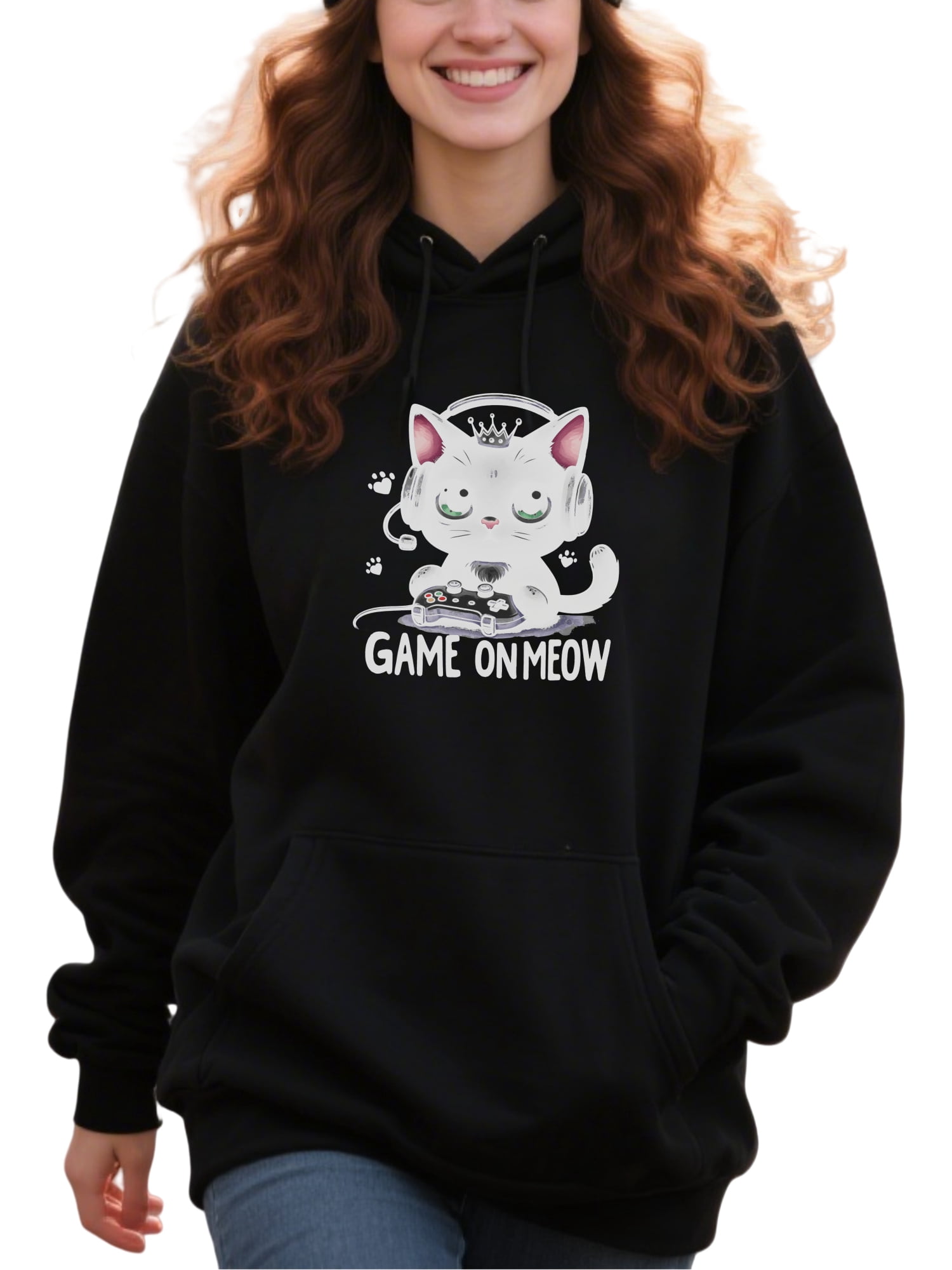 Adorable Black Cat Graphic Hoodie for Women and Men, Unisex Casual ...