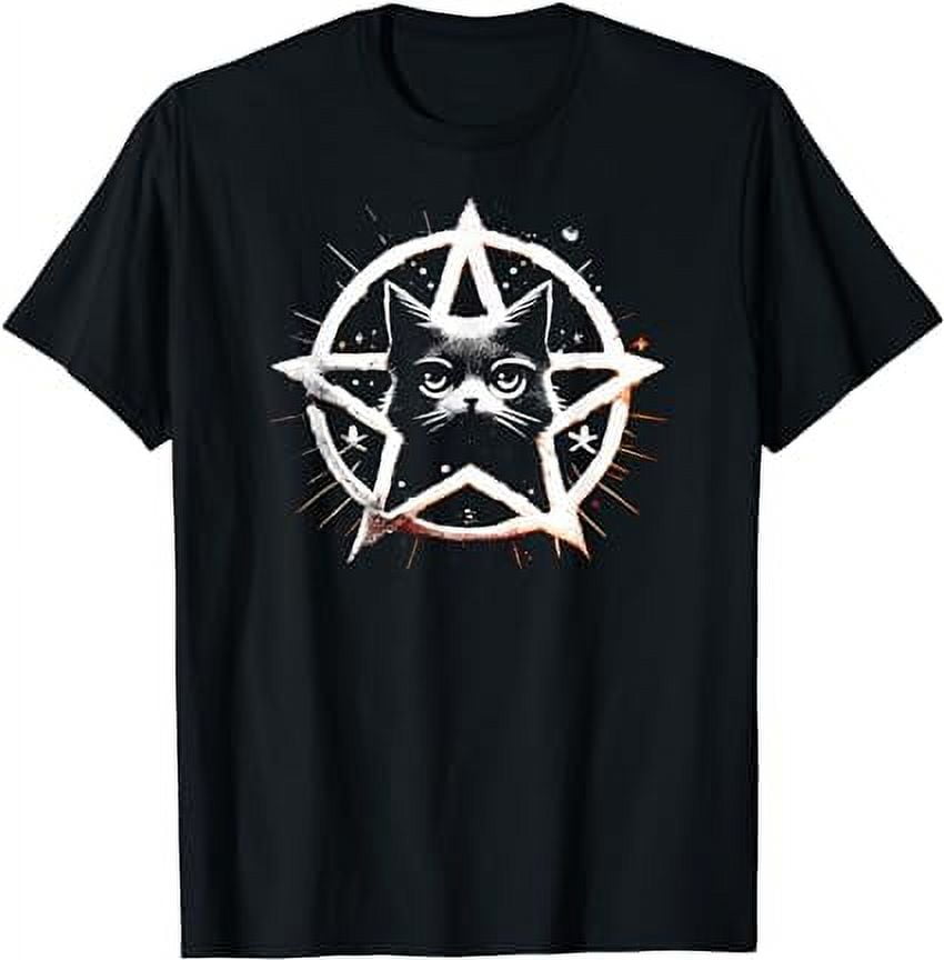 Adorable Black Cat Pentagram Pentacle Kitty Kitten Star T-Shirt ...