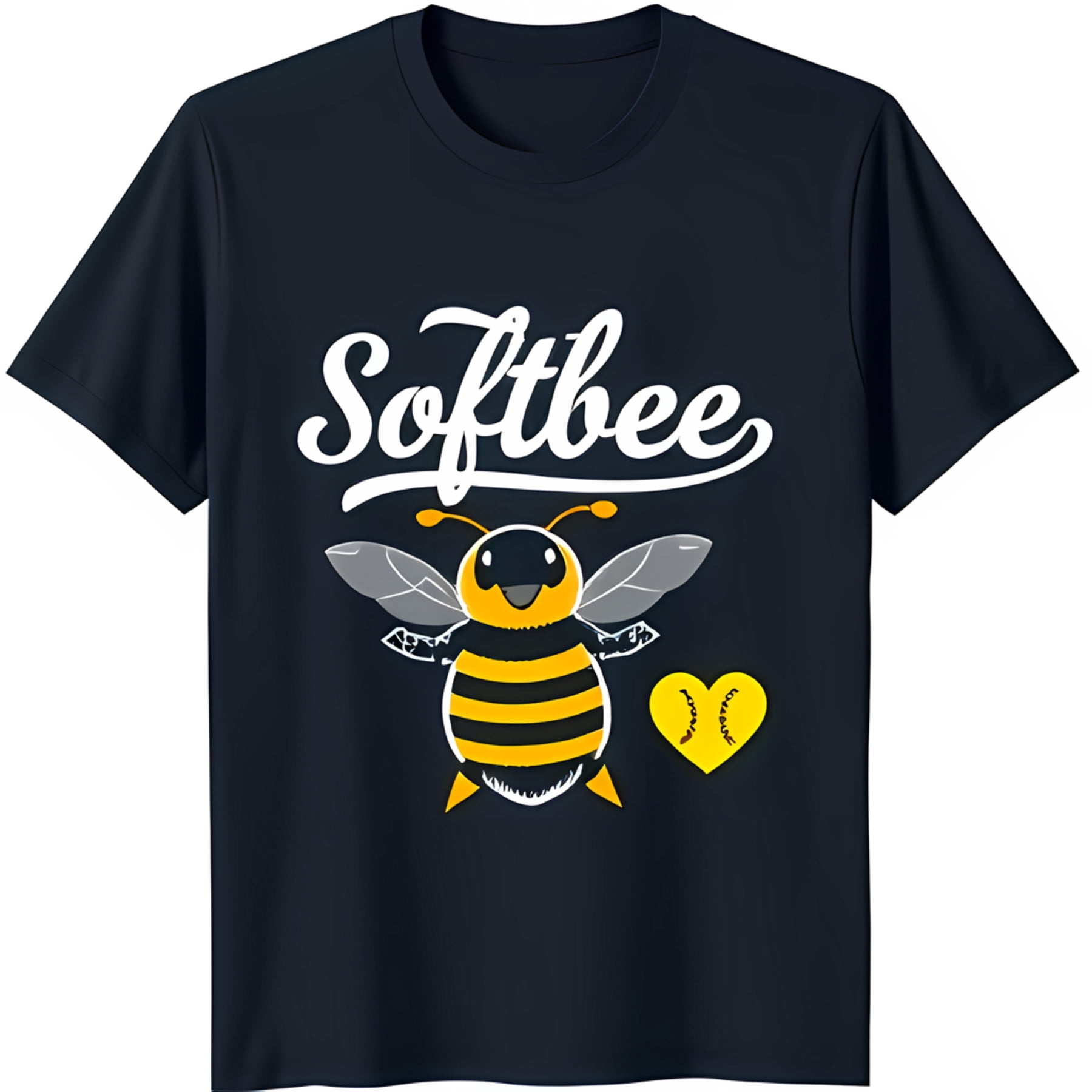 Adorable Black T-Shirt with Cute Bee & Softball Heart Graphic 'Softbee ...