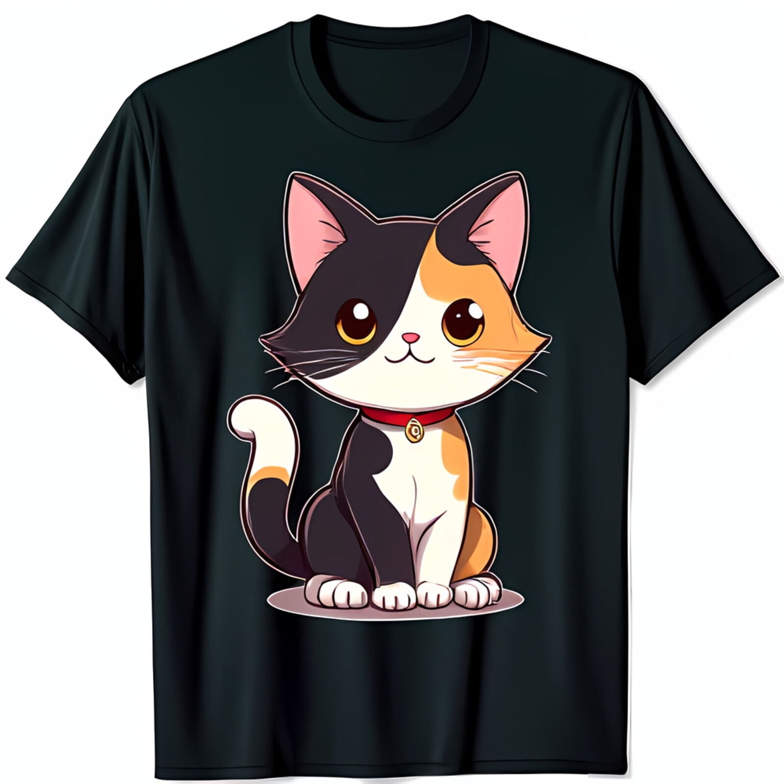 Adorable Black T-Shirt with Cute Cartoon Calico Cat Graphic for Cat ...