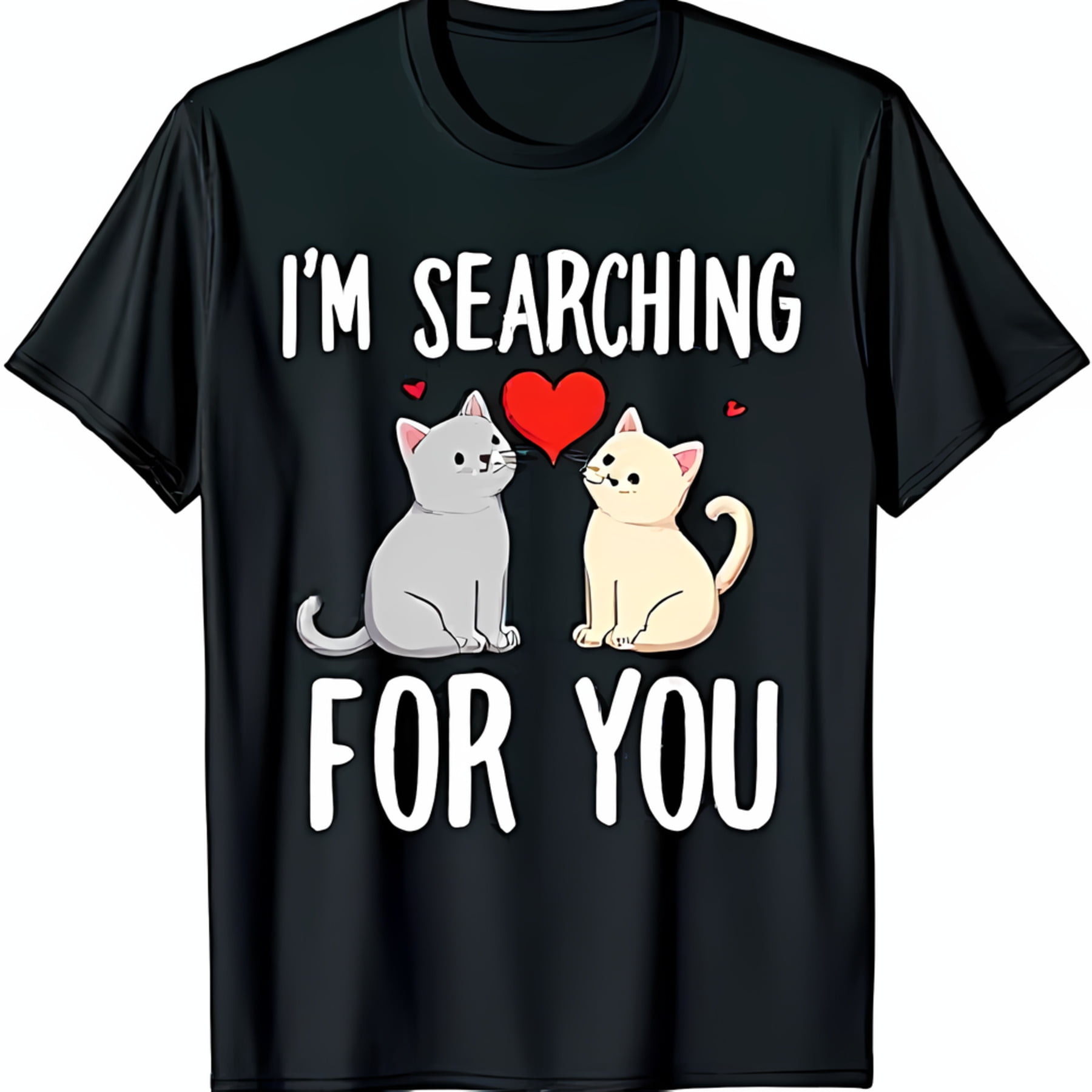 Adorable Black T-Shirt with Cute Cartoon Cats & Heart I m Searching for ...