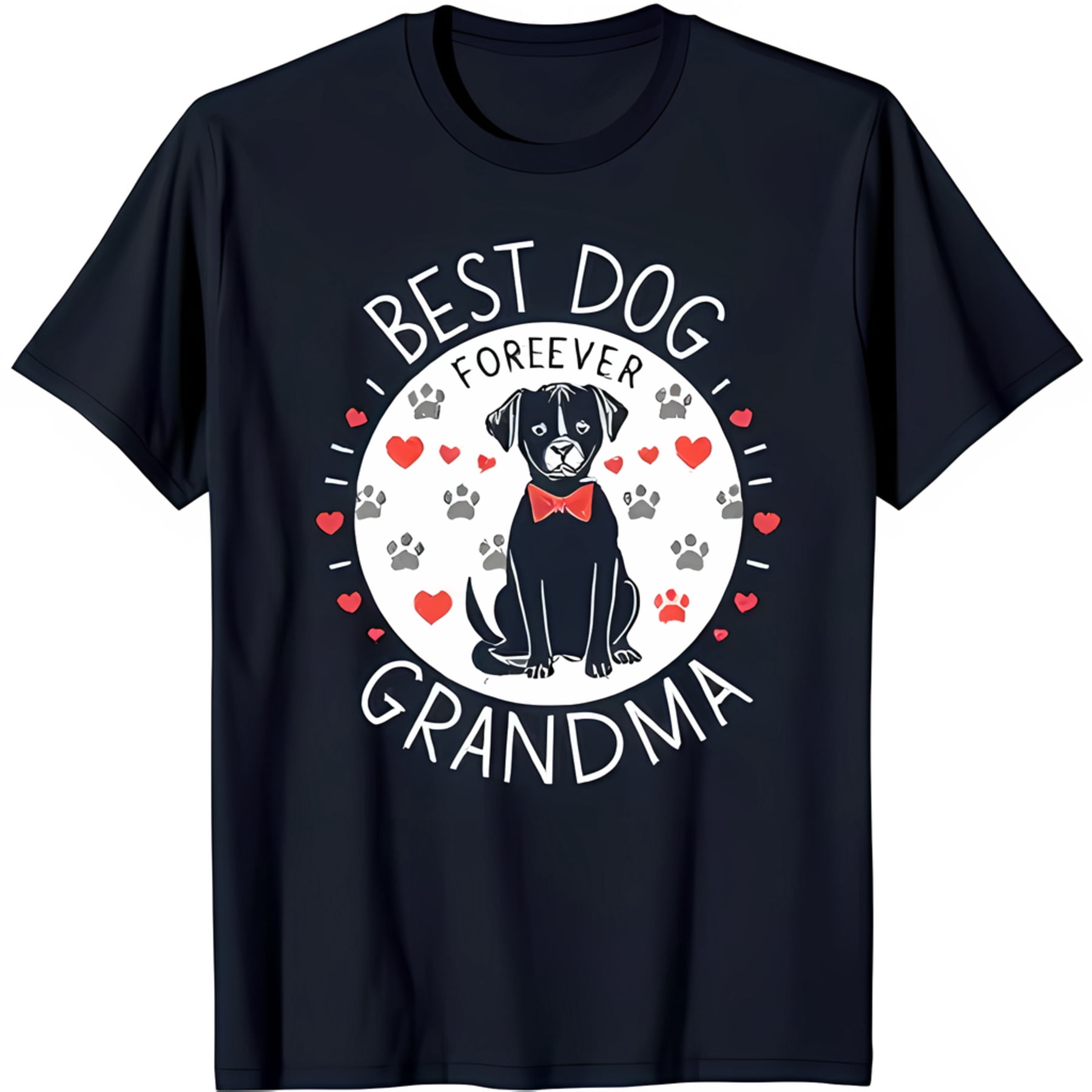 Adorable Black T-Shirt with Cute Dog Graphic Red Bow Tie & Hearts 'Best ...