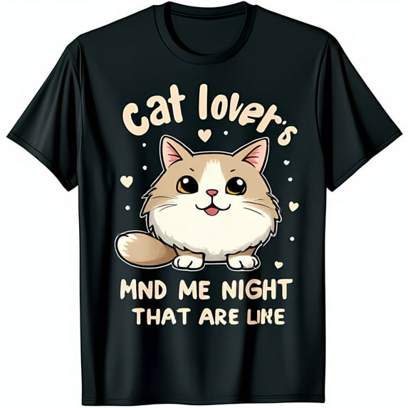 Adorable Black T-Shirt with Cute White Cat Design Cat Lovers Graphic ...