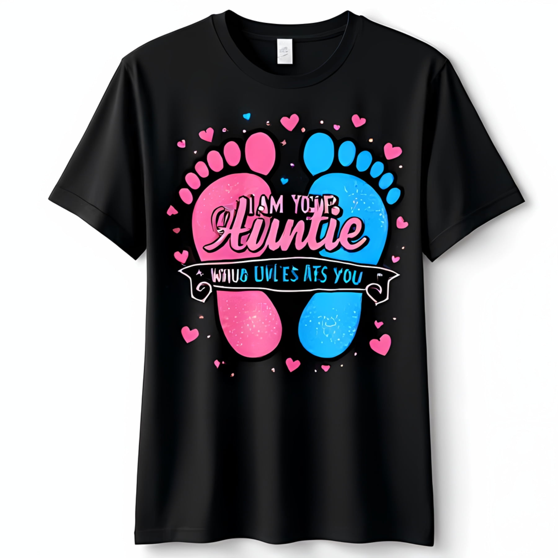 Adorable Black T-Shirt with Footprints & I am your Auntie Text ...