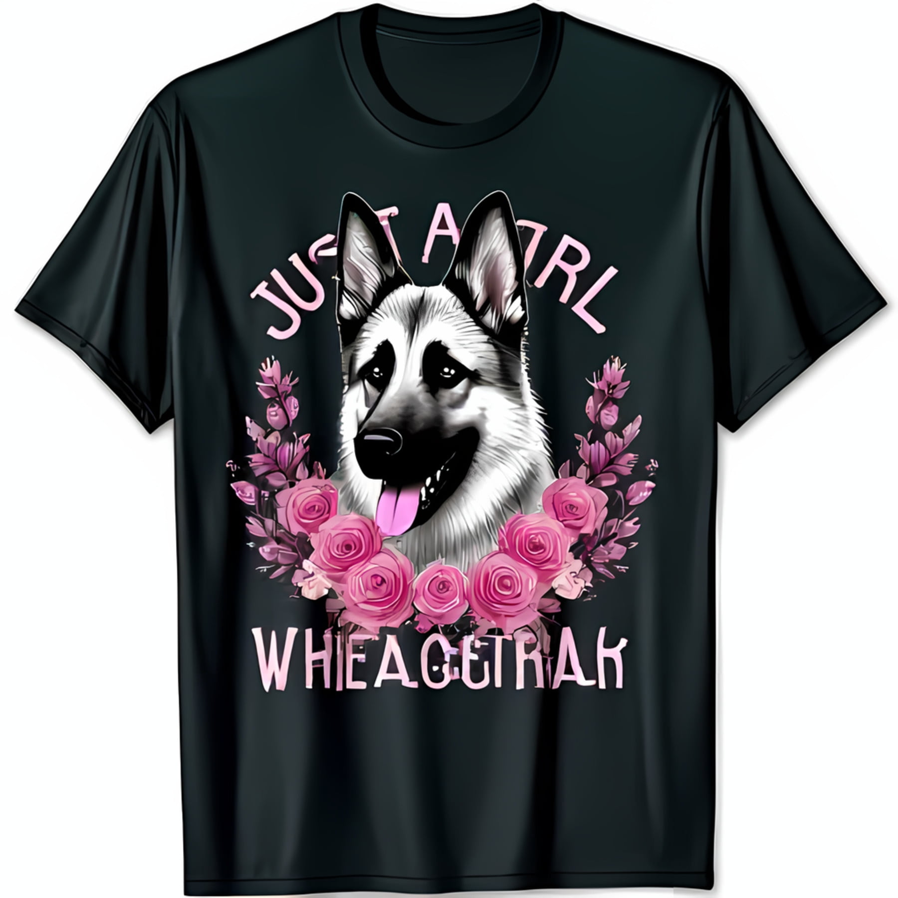 Adorable Black T-Shirt with White German & Pink Roses Graphic Just a ...
