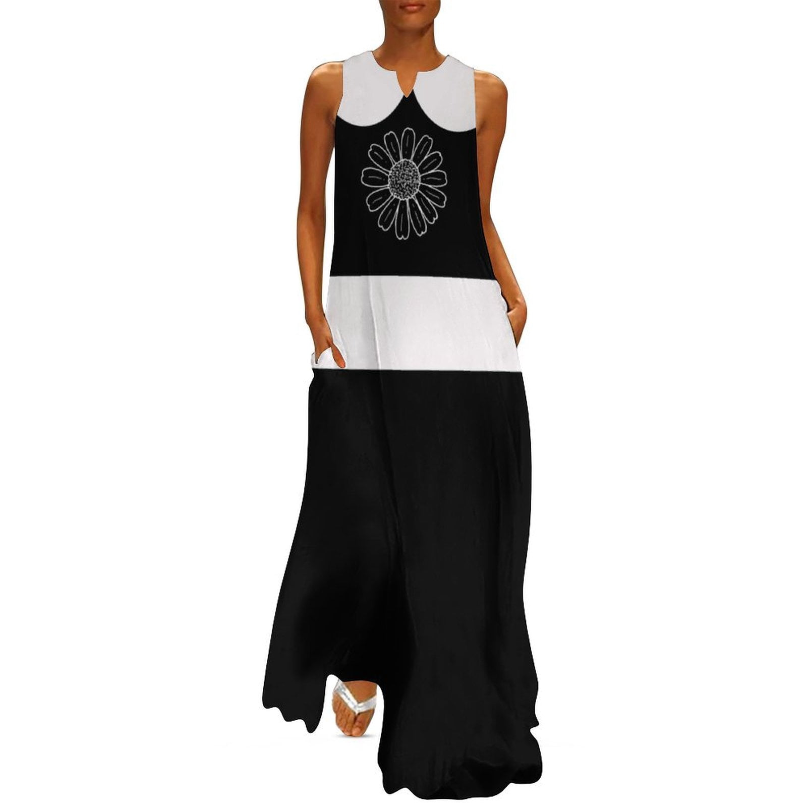 Adorable Black and White Faux Collar Long Dress Aesthetic clothing ...