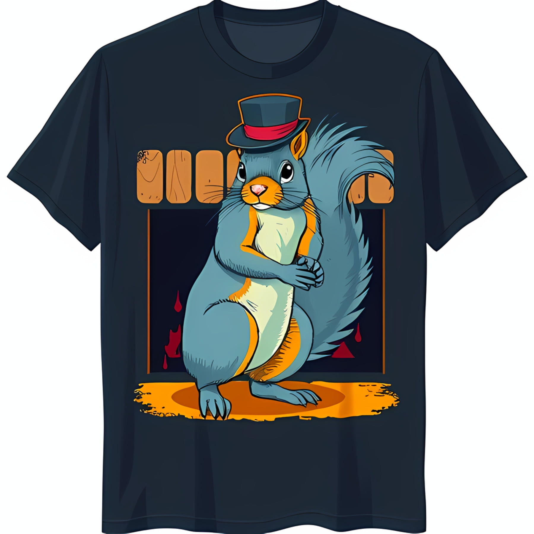 Adorable Blue Squirrel in Top Hat Graphic on Black T-Shirt Fun & Design ...