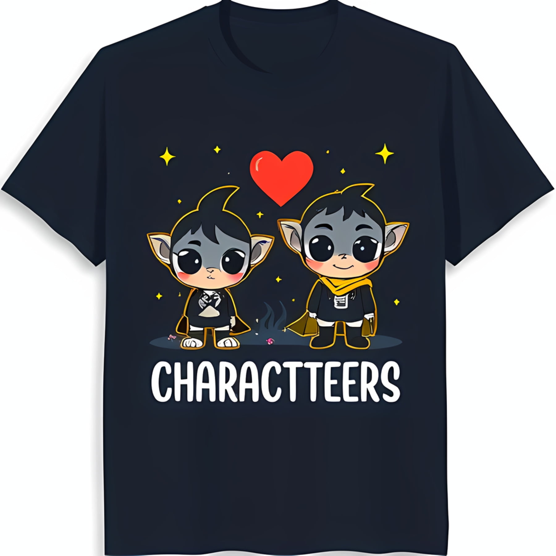 Adorable Blue T-Shirt with Cute Gray Cartoon Characters Heart Design ...