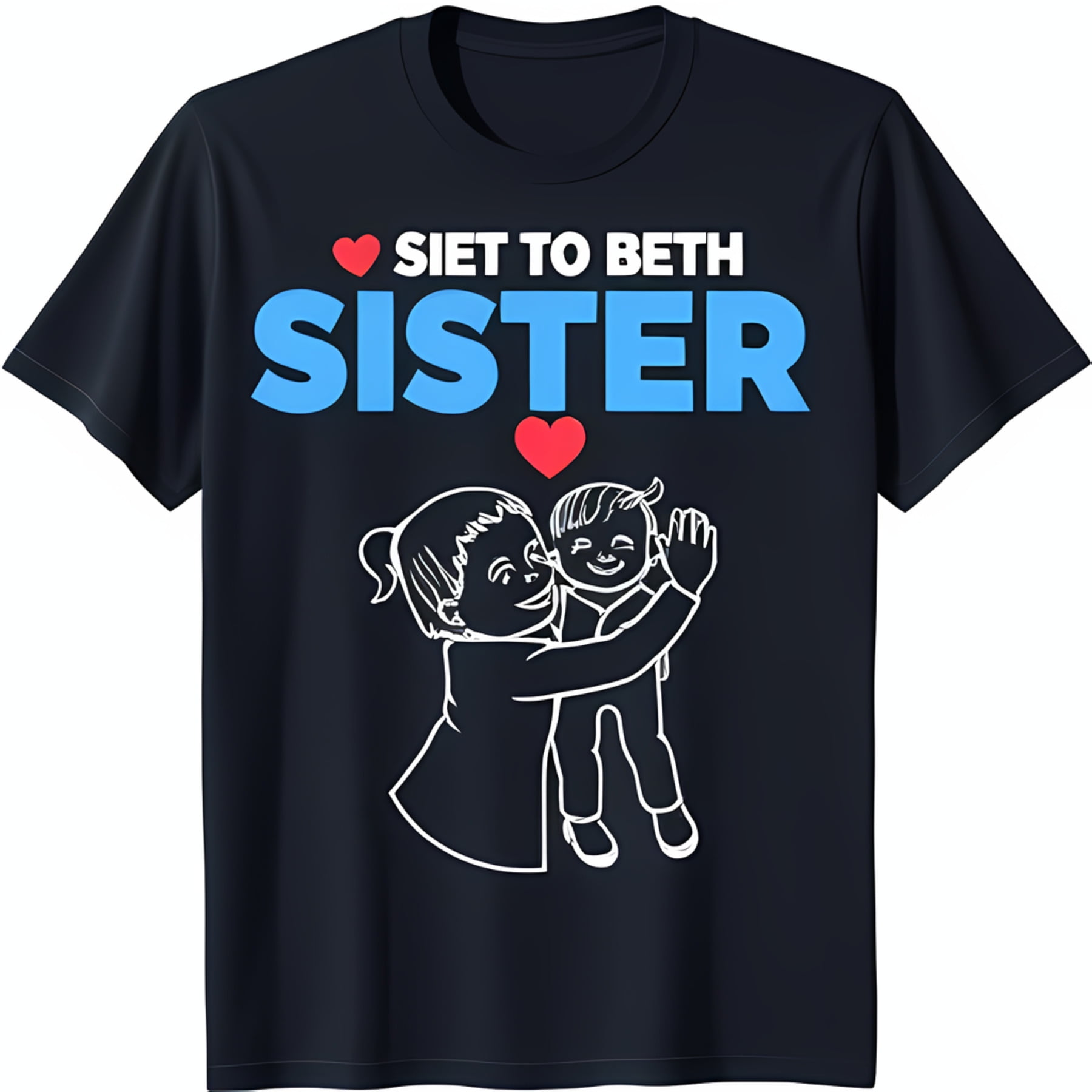 Adorable Blue T-Shirt with Sister and Brother Hug Graphic Heartfelt ...