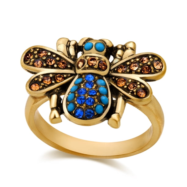 Adorable Blue/Turquoise Bug Ring in Antique Gold Tone - Walmart ...