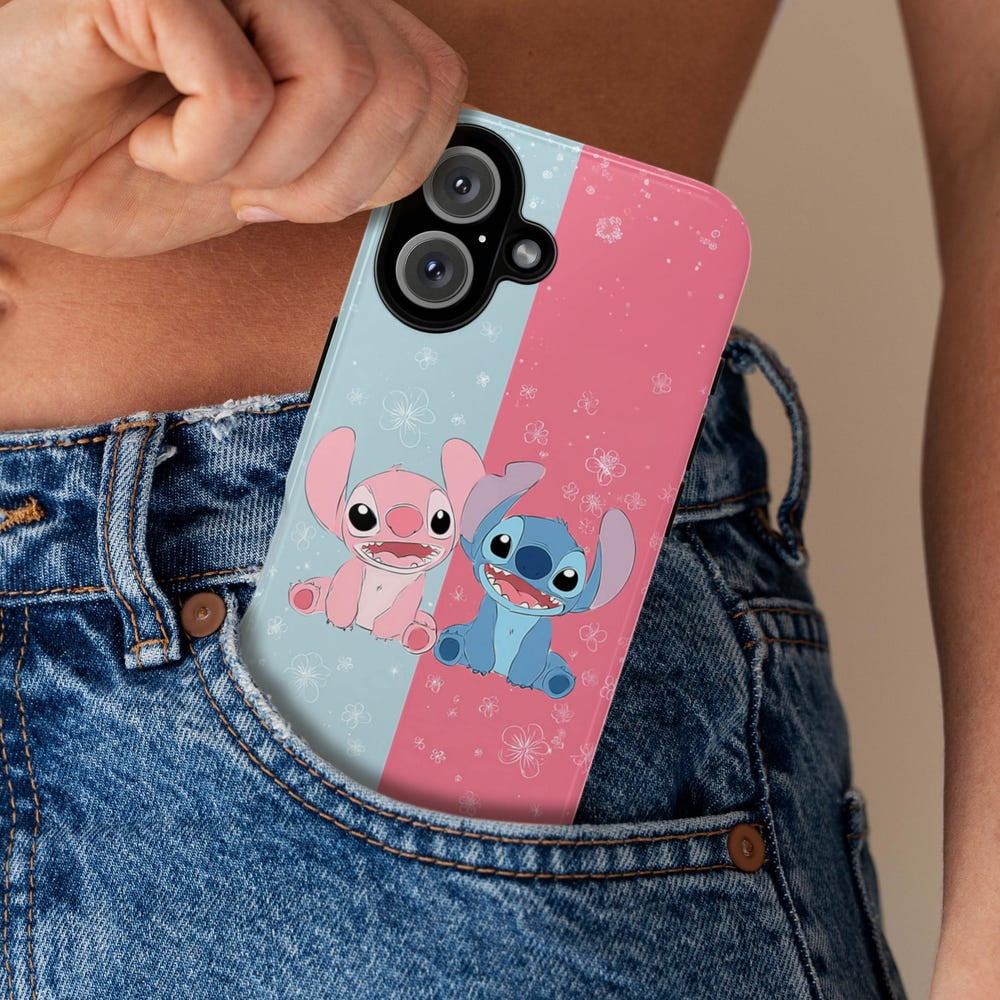 Adorable Blue and Pink Alien Cartoon Phone Case with iPhone 17 to 11 ...