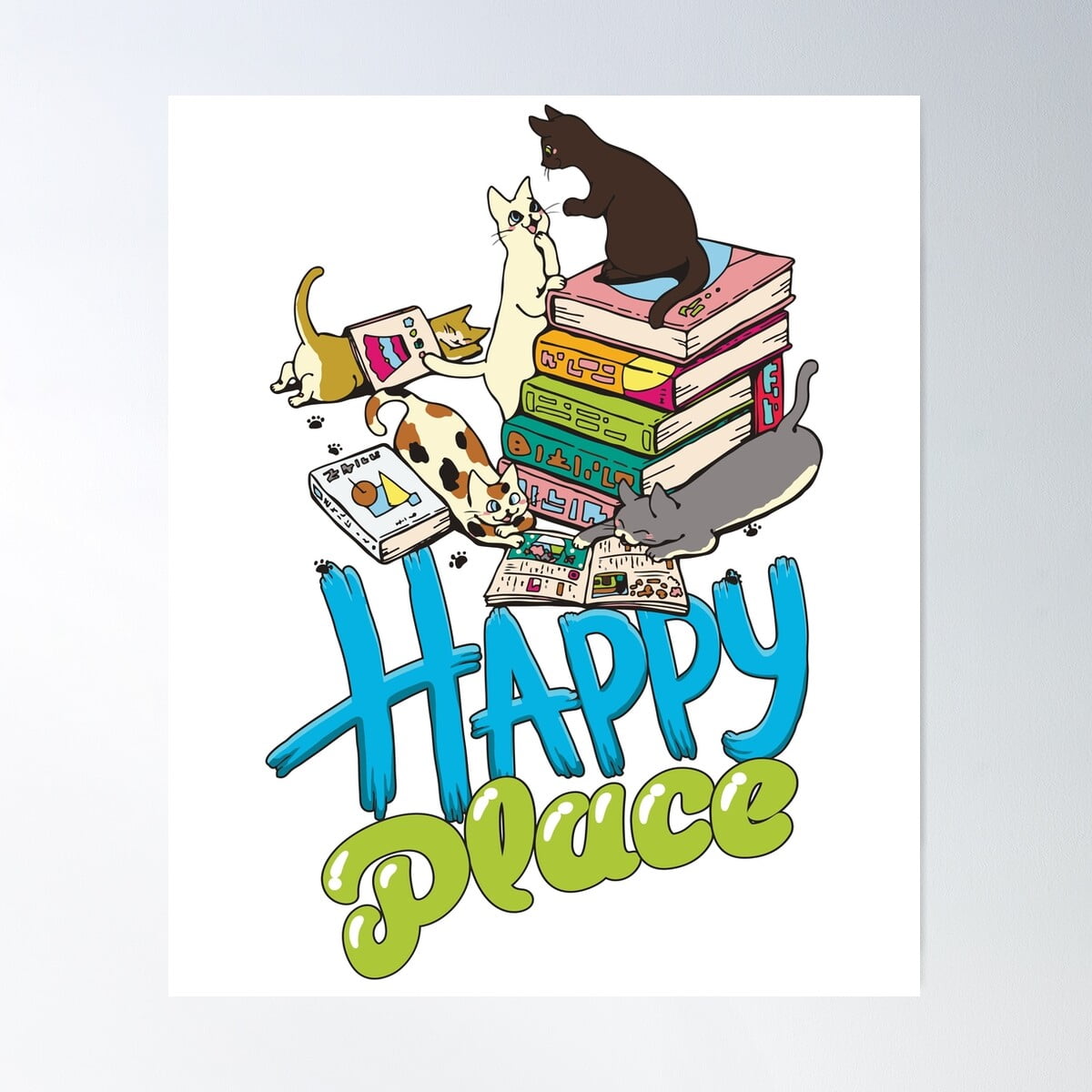 Adorable Book Lover Cat Art Poster Wall Art, Modern Wall Decor For ...