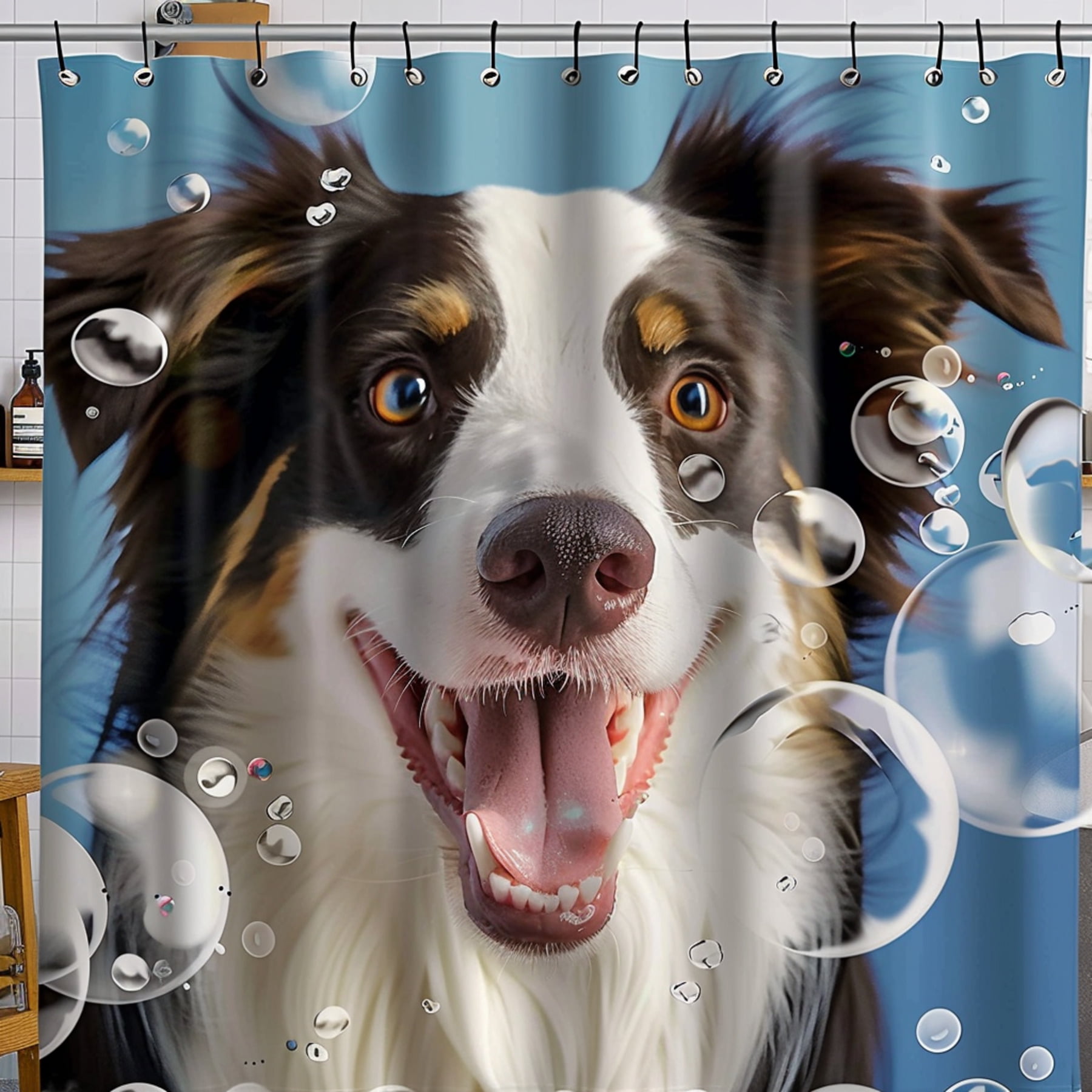 Adorable Border Collie Bathroom Buddy Shower Curtain Cute Kawaii Dog ...