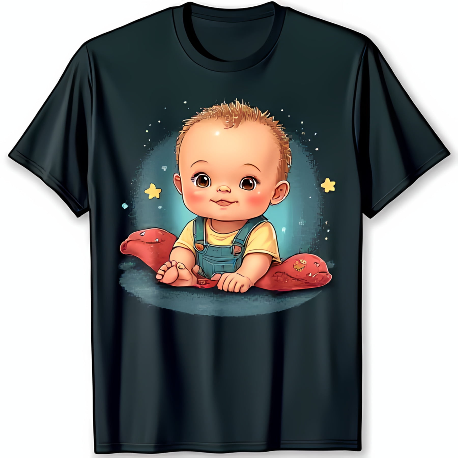 Adorable Boy Cartoon T-Shirt Blue with Starry Sky & Cushion Design ...
