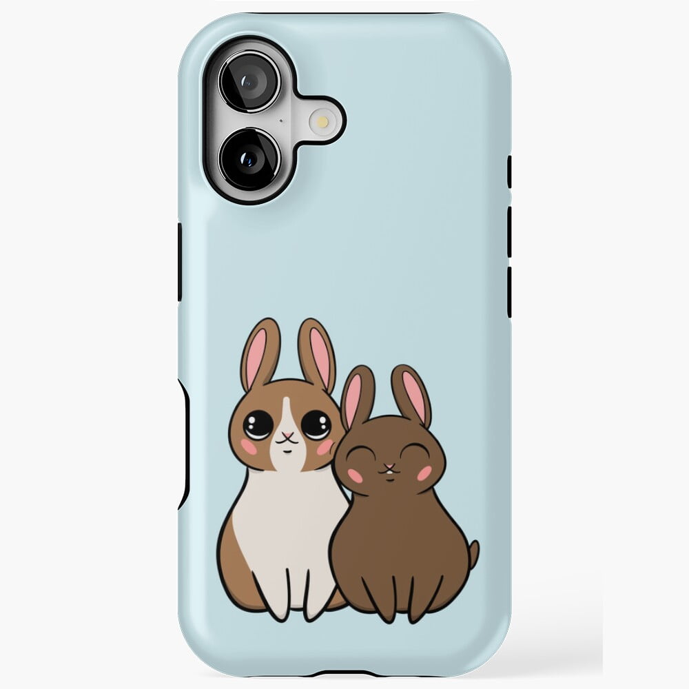 Adorable Bunny Buddies Brown Cute Art iPhone Case 17 16 15 14 13 12 11 ...