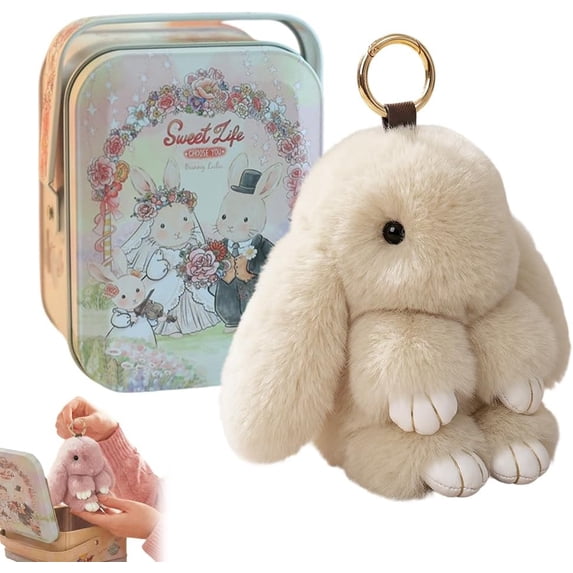 Adorable Bunny Keychain with Tin Box, Soft Fluffy Plush Rabbit Keychain ...