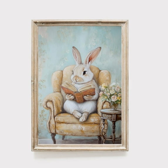 Adorable Bunny Reading Book Print, Cute Animal Wall Art, Easter Wall ...
