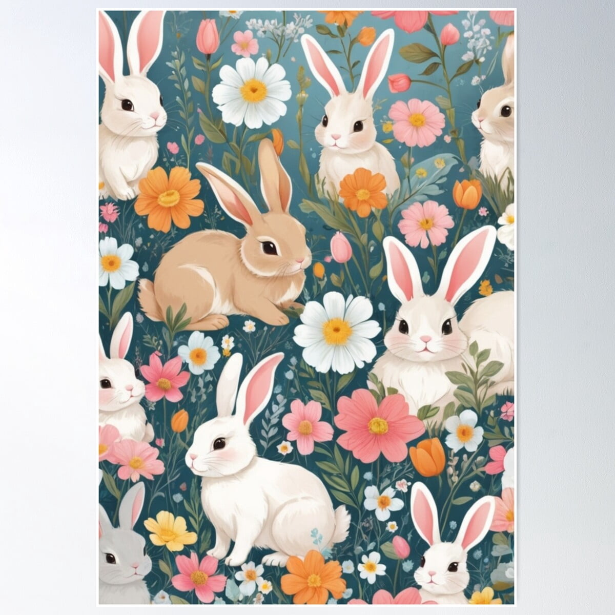 Adorable Bunny & Wildflower Pattern Â€“ Cute Spring & Easter Floral ...