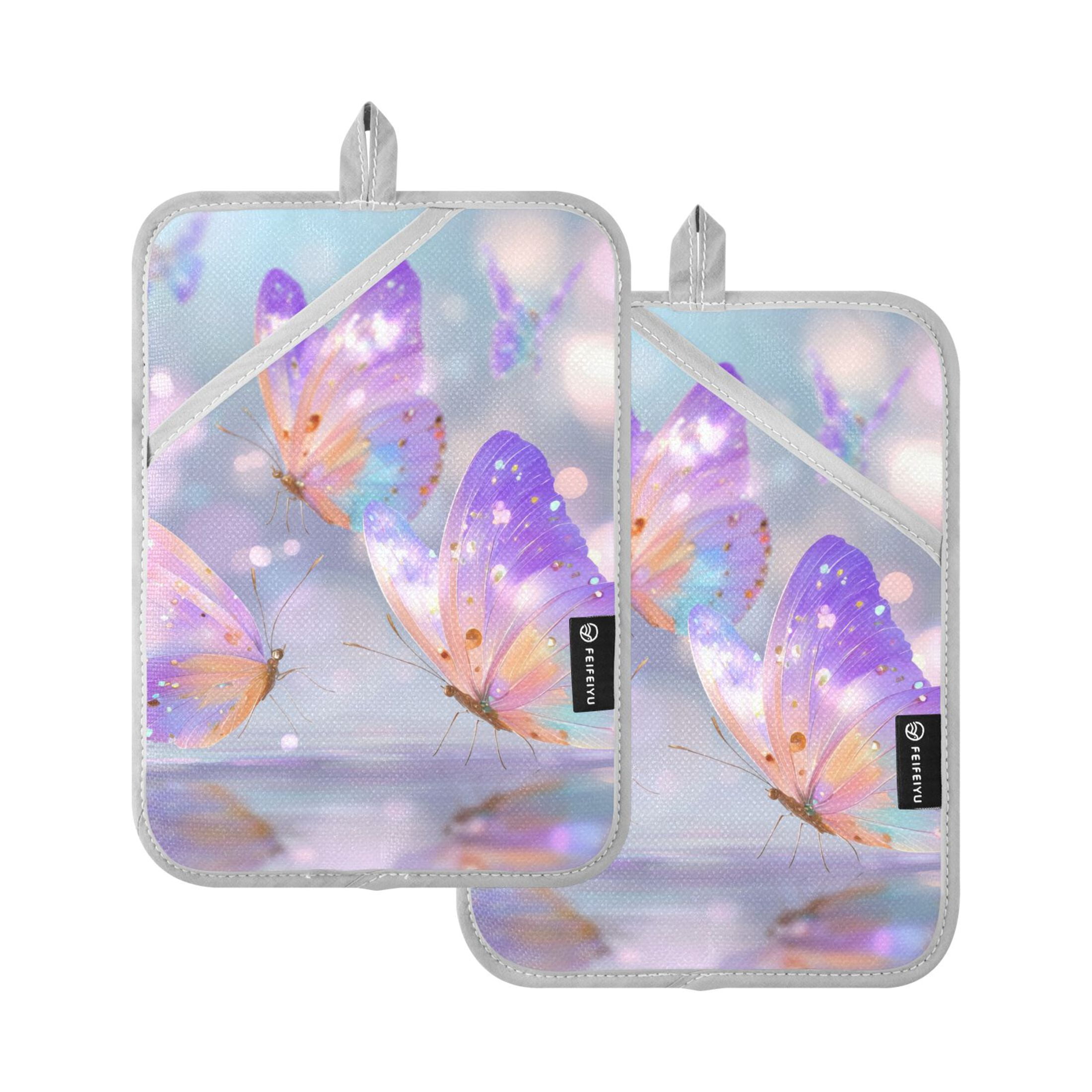 Adorable Butterflies Fluttering Pot Holder Heat Resistant Mat Oven Hot Pads Pocket Design ...