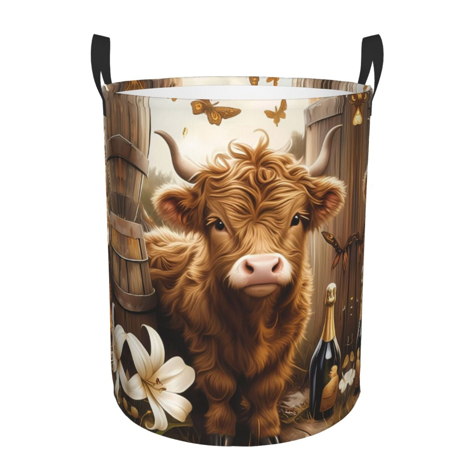 Adorable Calf Butterflies Champagne Large Laundry Basket with Handles ...