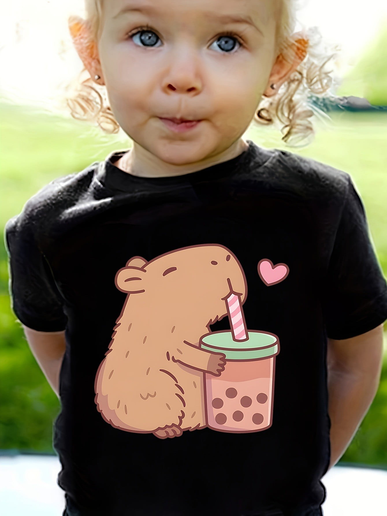 Adorable Capybara & Bubble Tea Graphic Girls' T-Shirt - Soft Cotton ...