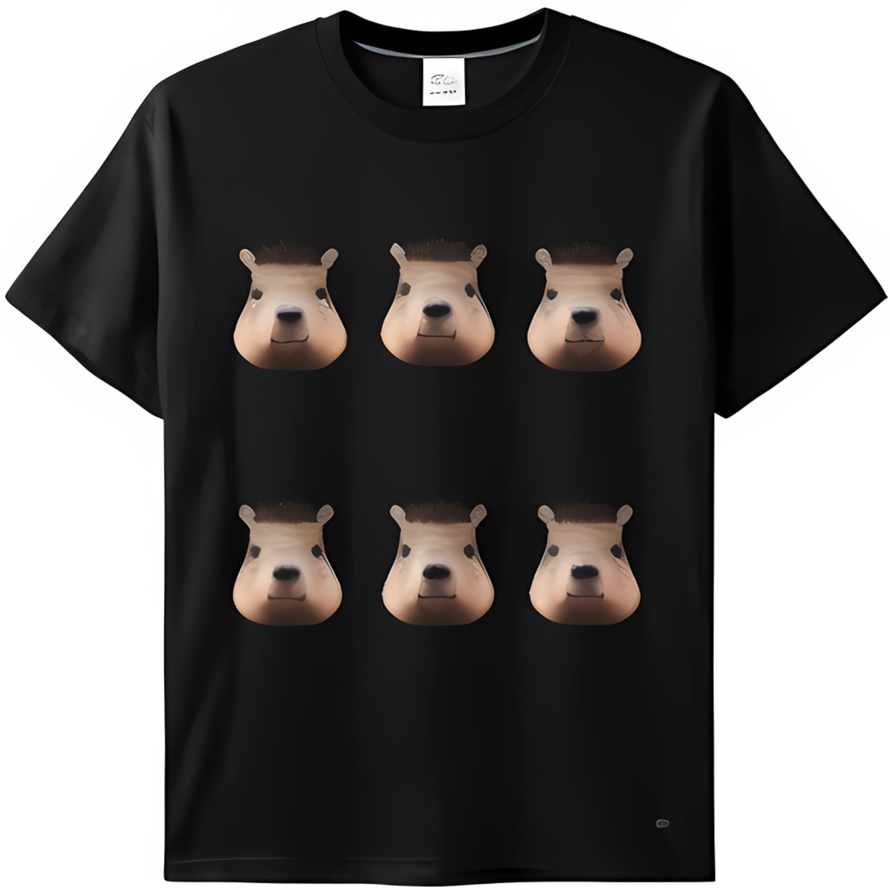 Adorable Capybara Poses: 6 Cute Expressions on Black Oversized T-Shirt ...