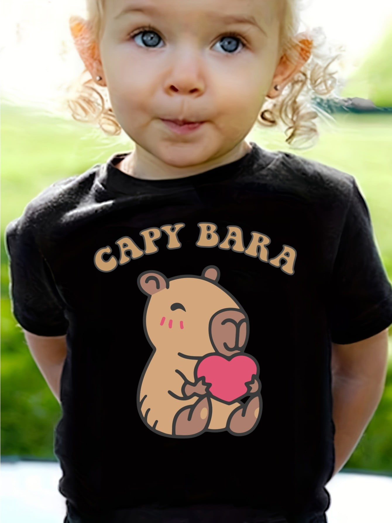 Adorable Capybara Print Girls' T-Shirt - Soft & Stretchy Cotton Blend ...