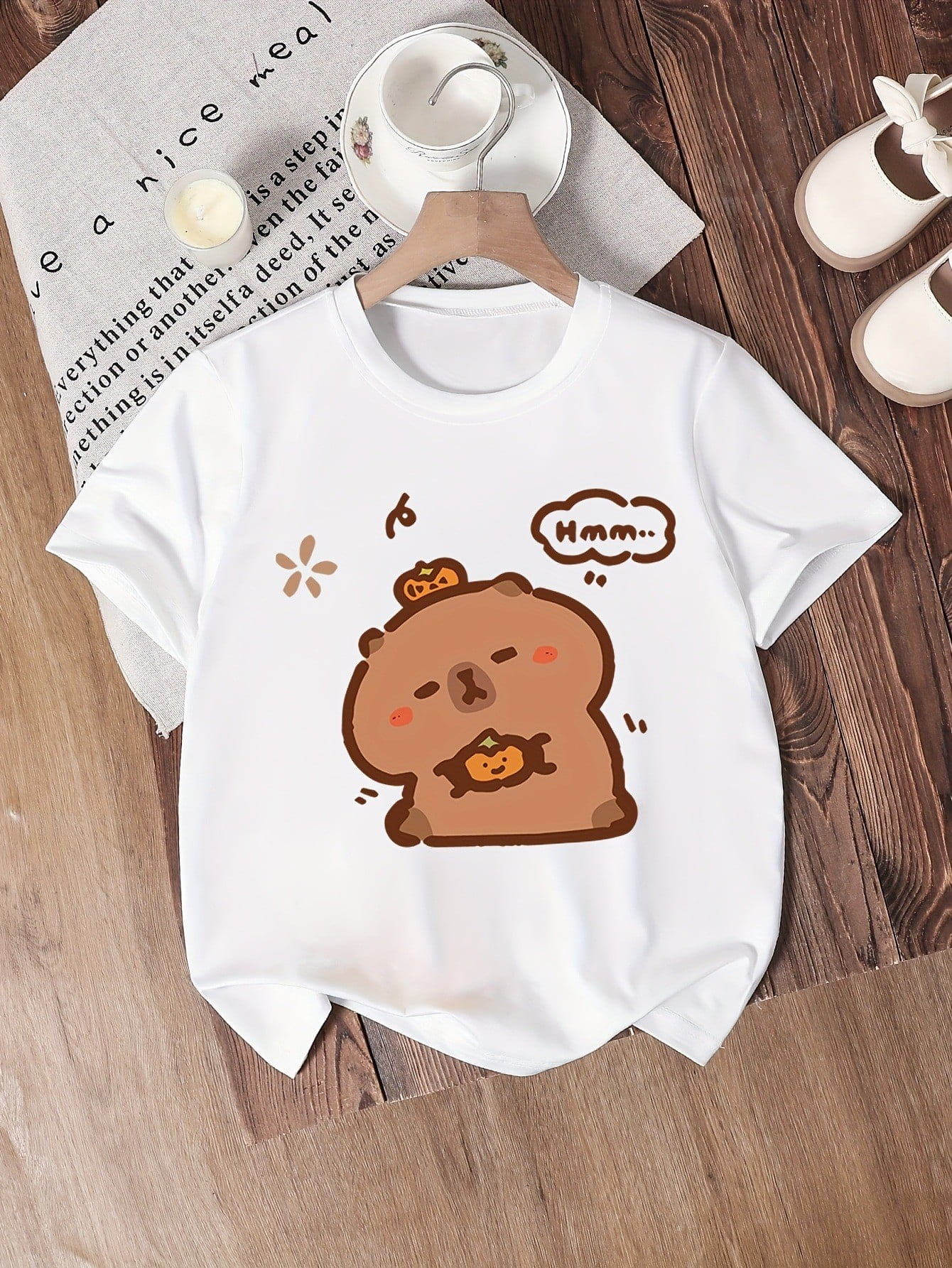 Adorable Capybara Print Girls' T-Shirt - Soft & Stretchy Round Neck ...