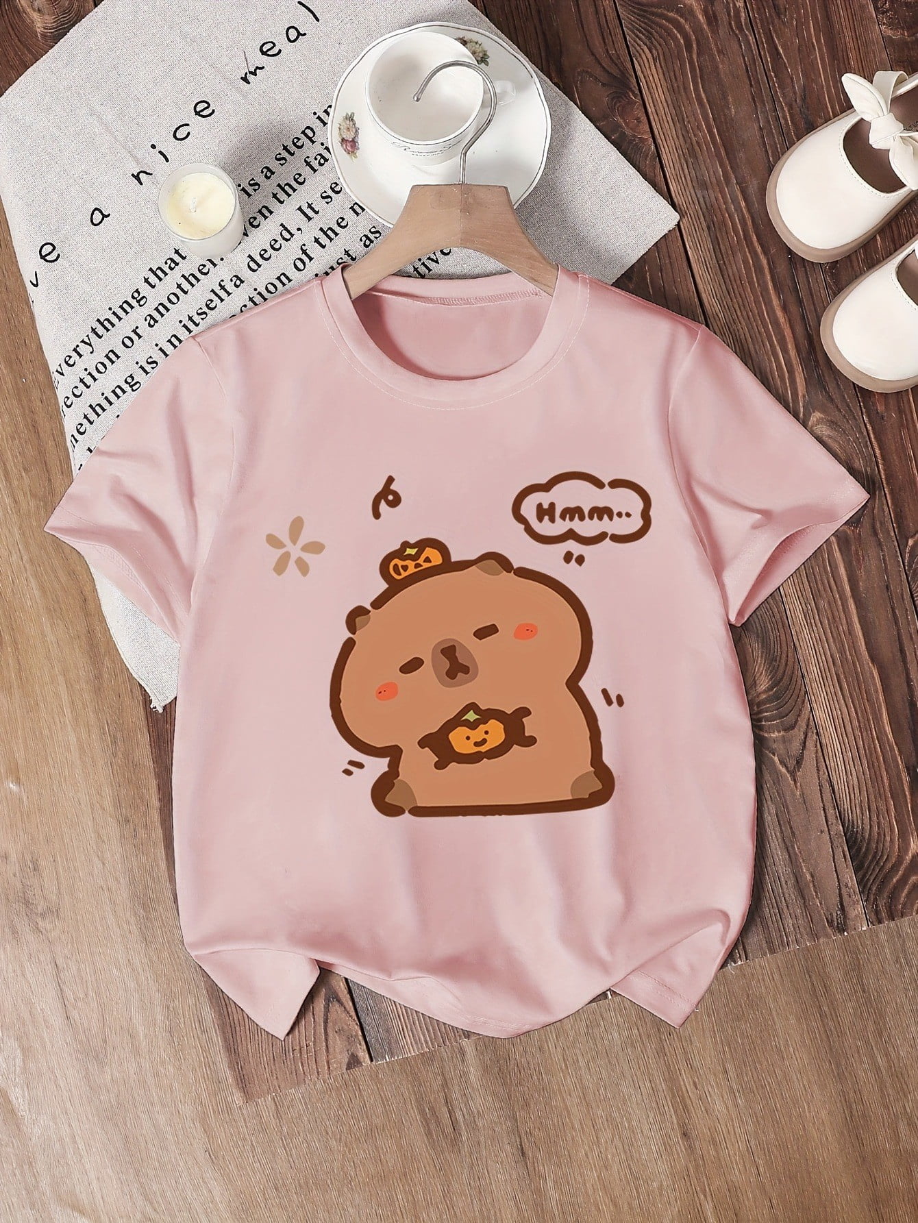 Adorable Capybara Print Girls' T-Shirt - Soft & Stretchy Round Neck ...