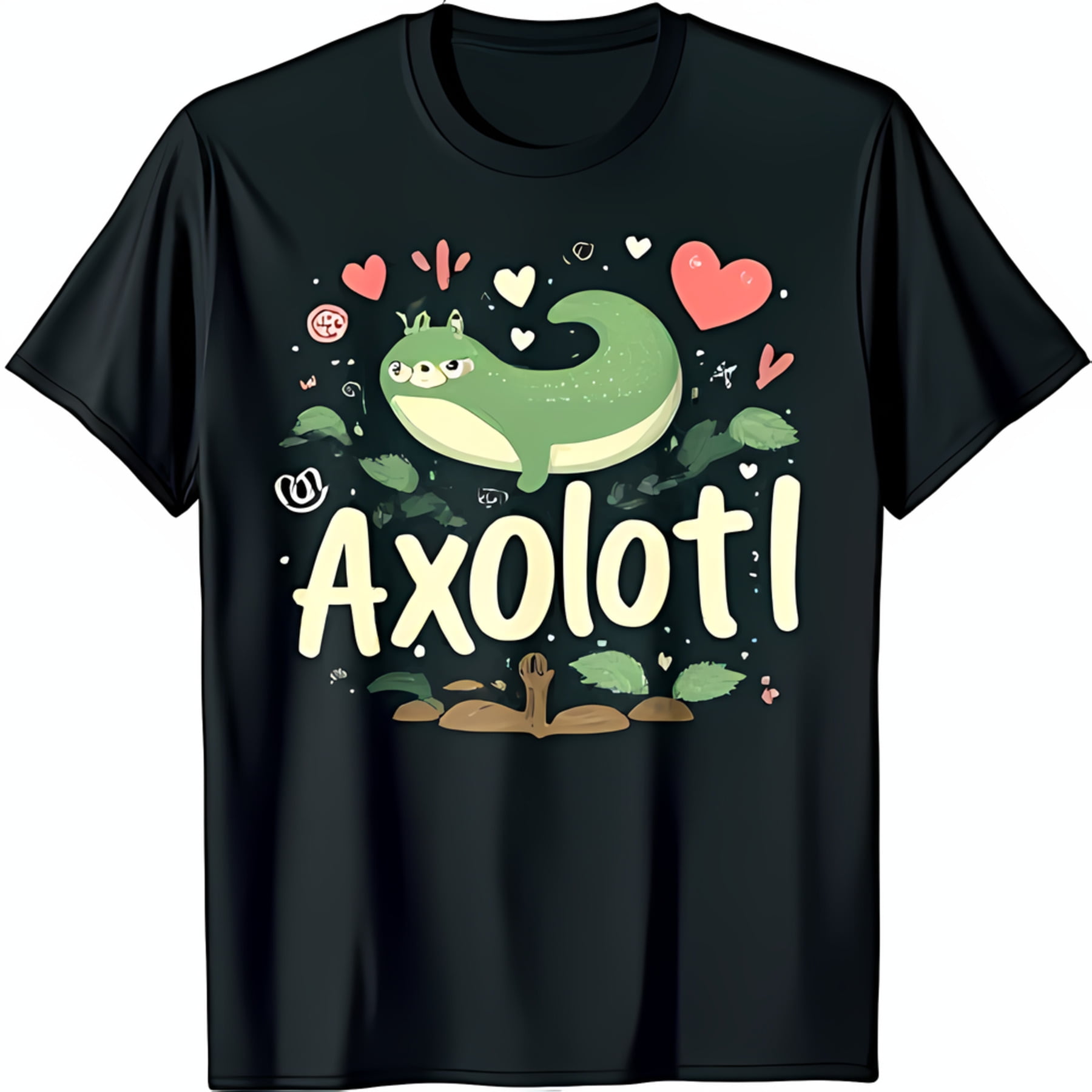 Adorable Cartoon Axolotl T-Shirt Cute Smiling Axolotl with Hearts ...