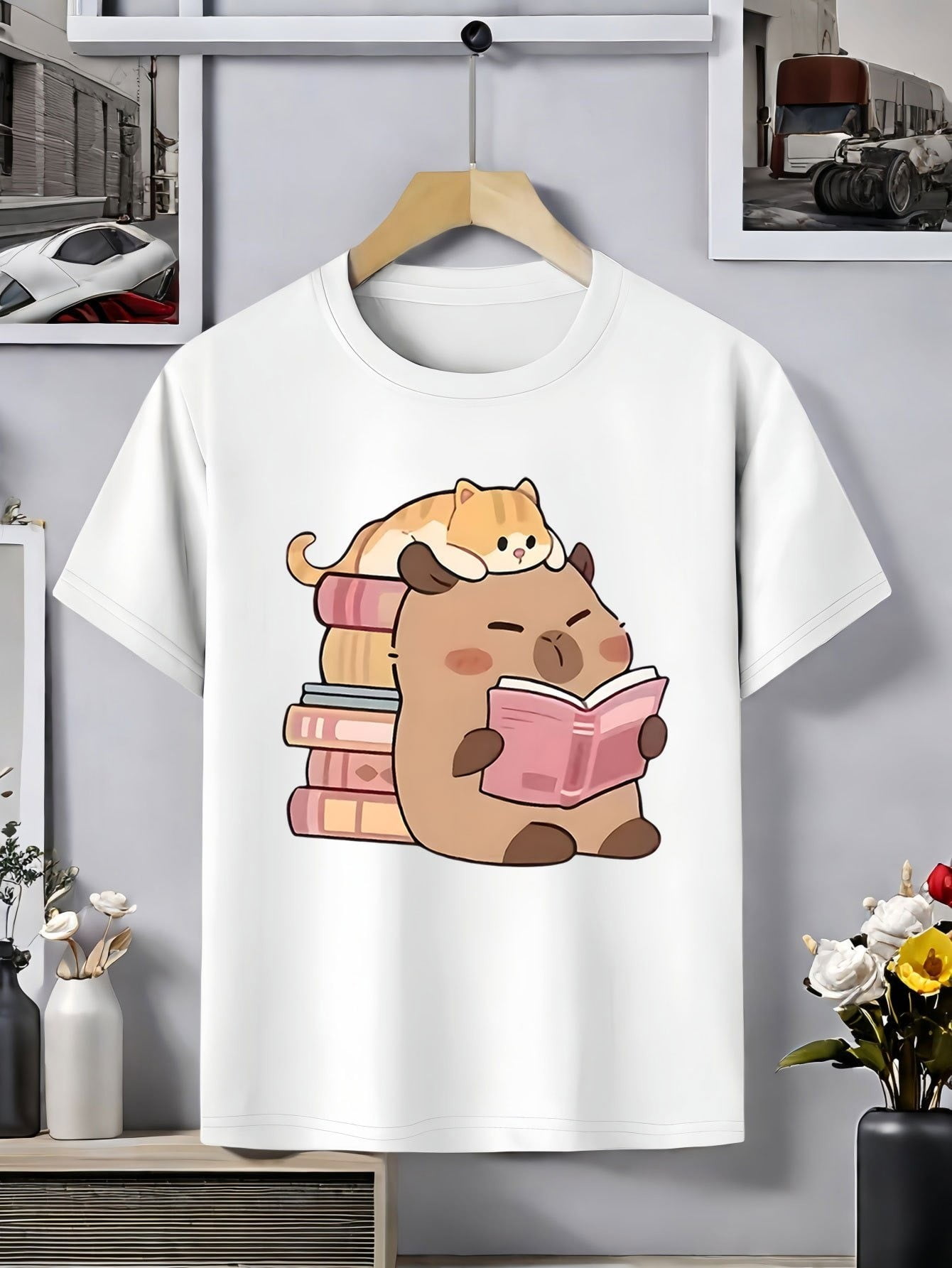 Adorable Cartoon Cat Capybara Graphic Cotton T-Shirt for Girls - Soft ...
