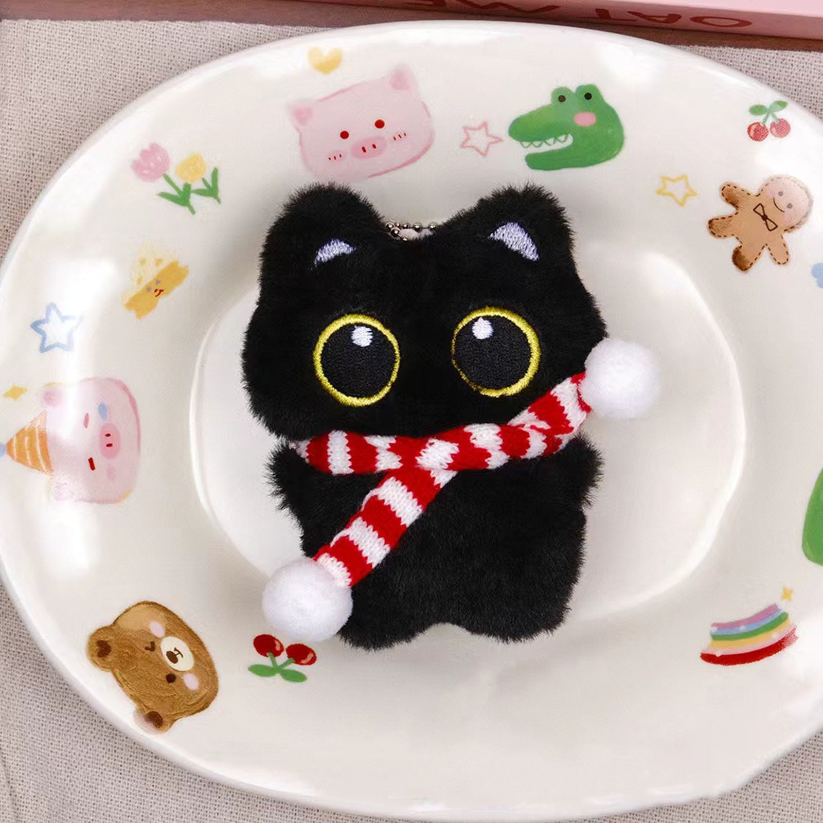 Adorable Cartoon Cat Family Plush Pendant Keychain, Soft Squeaking Toy ...