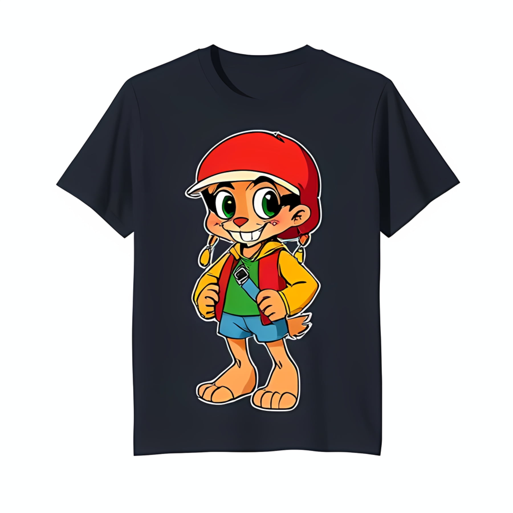 Adorable Cartoon Character in Red & Cute Graphic Black T-Shirt ...