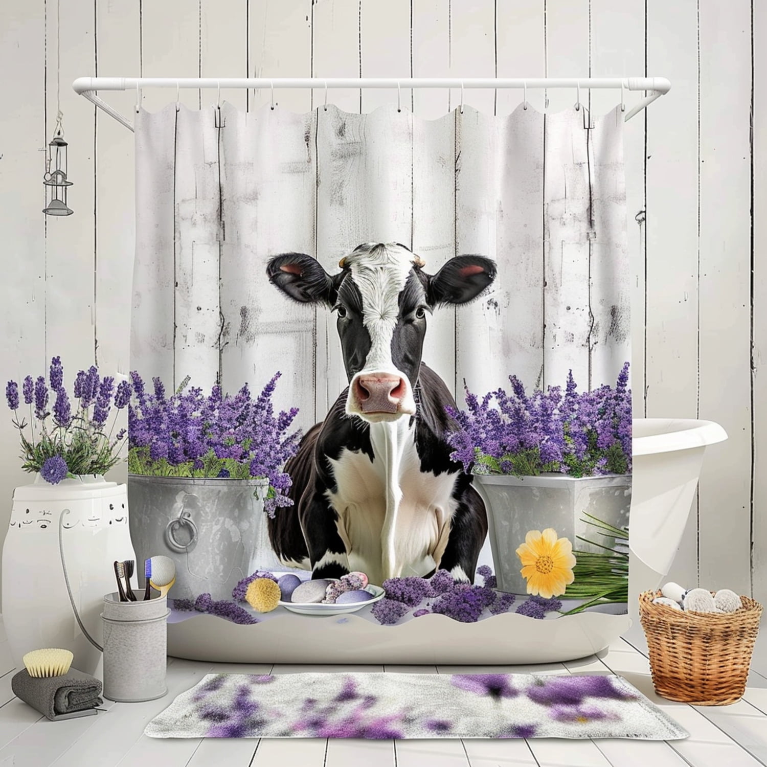 Adorable Cartoon Cow Bathing in Lavender Flowers High-Resolution ...