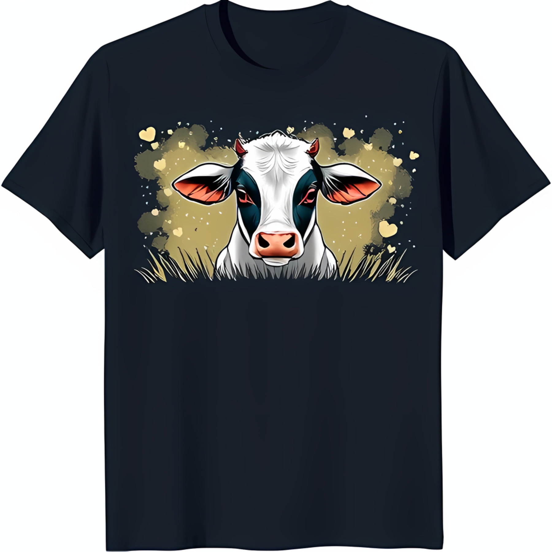 Adorable Cartoon Cow Graphic on Black T-Shirt Cozy Heartfelt Design ...