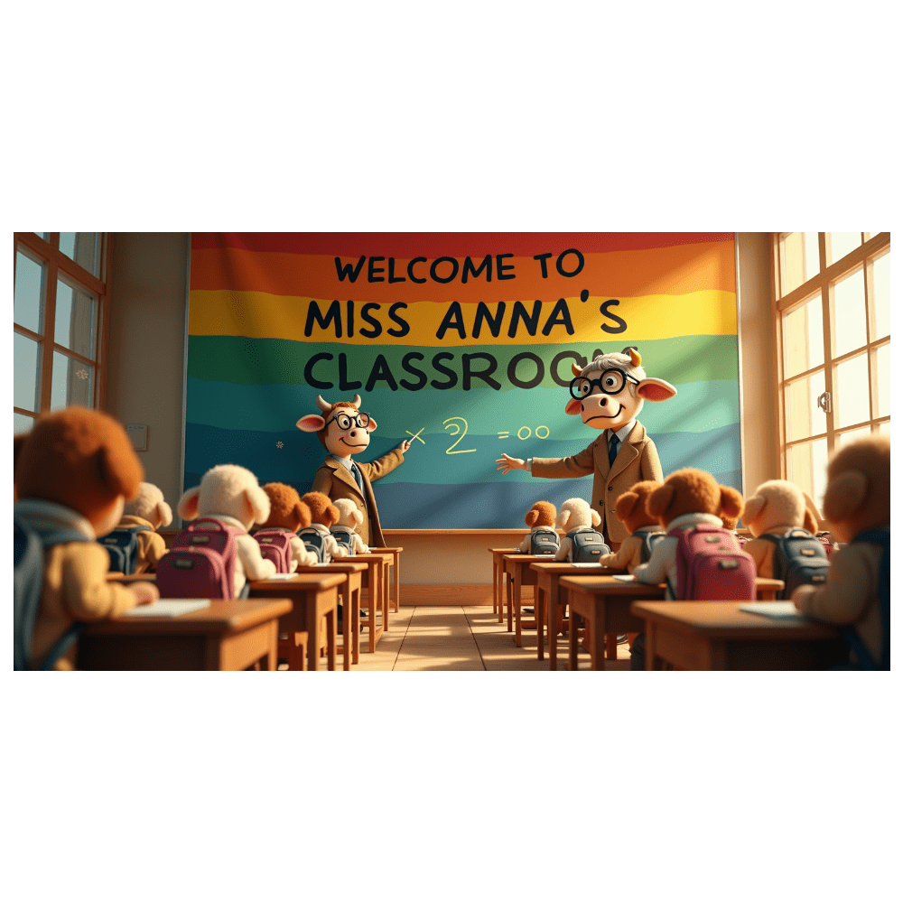 Adorable Cartoon Cow and Puppies Themed Backdrop Banner Welcome to Miss ...