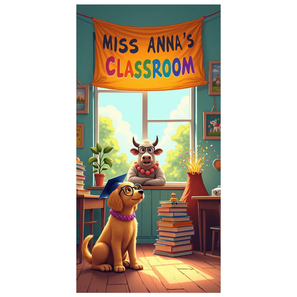 Adorable Cartoon Cow and Puppies Themed Backdrop Banner Welcome to Miss ...