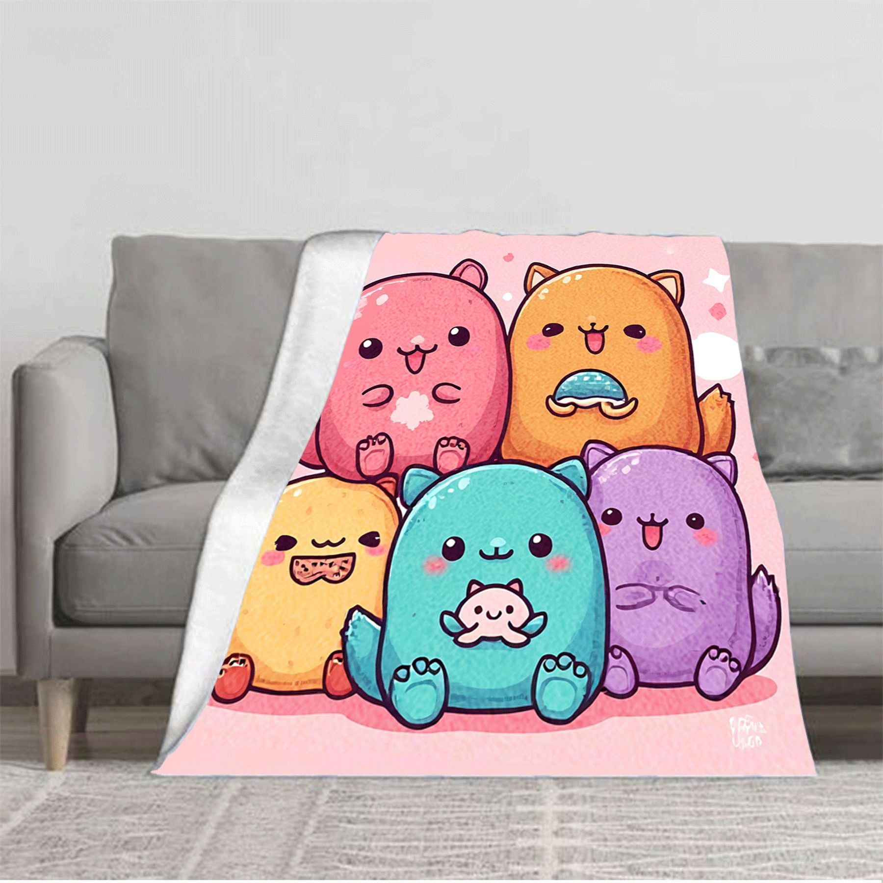 Adorable Cartoon Creatures Flannel Blanket - Soft Cozy Durable Design ...