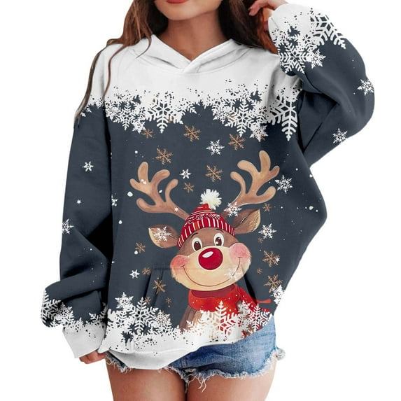 Adorable Cartoon Deer Head Hooded Sweatshirt Long Sleeve Top for Girls ...